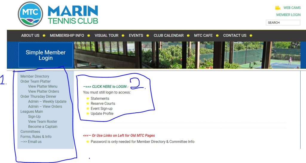 Simple log in | Marin Tennis Club